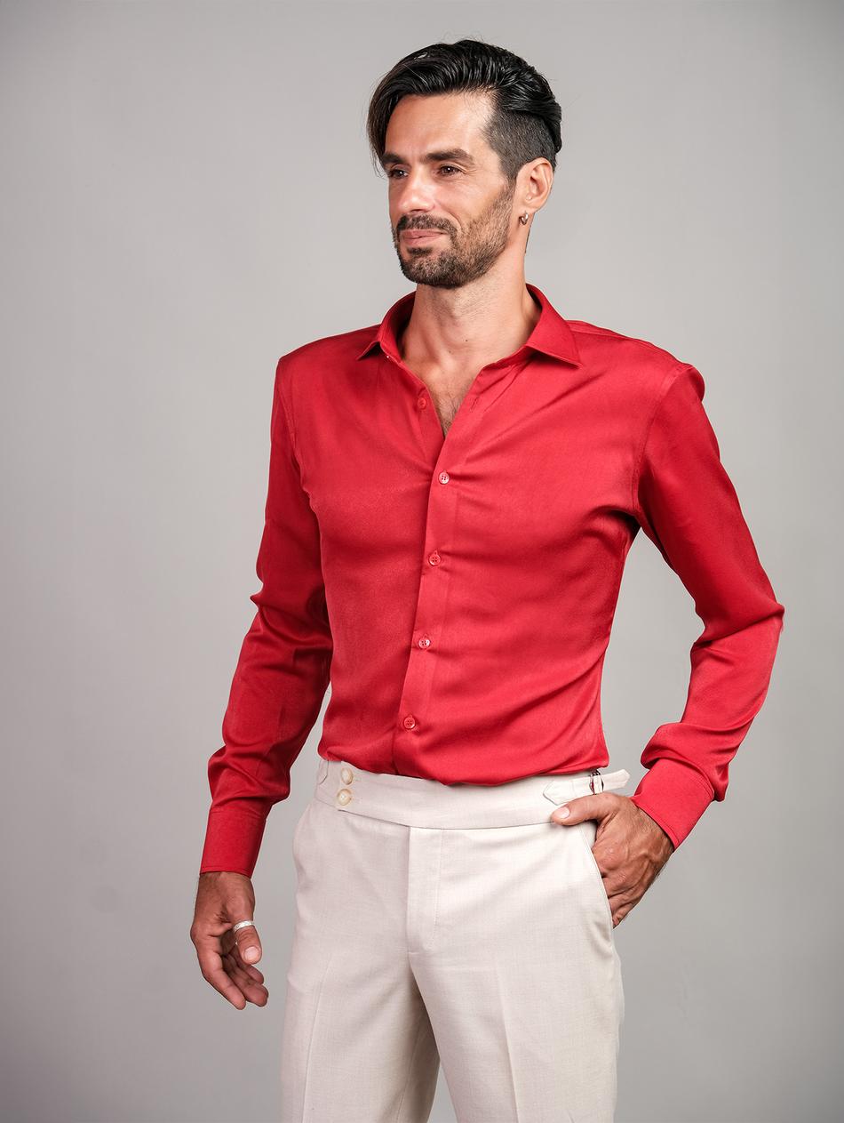 Red Silk Shirt | Yaly Couture Bespoke -- Unique, Modern | Yaly Couture