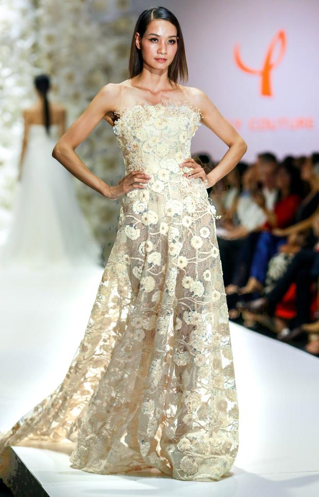 Golden Flowers Lacy Long Dress | Yaly Couture Bespoke -- Unique, Chic ...